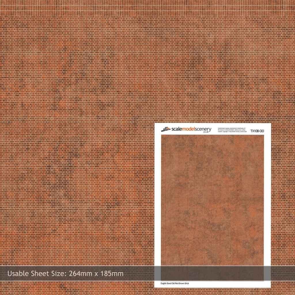Scale Model Scenery TX108-OO Old Red Brown Brick Texture Paper (Pack o ...